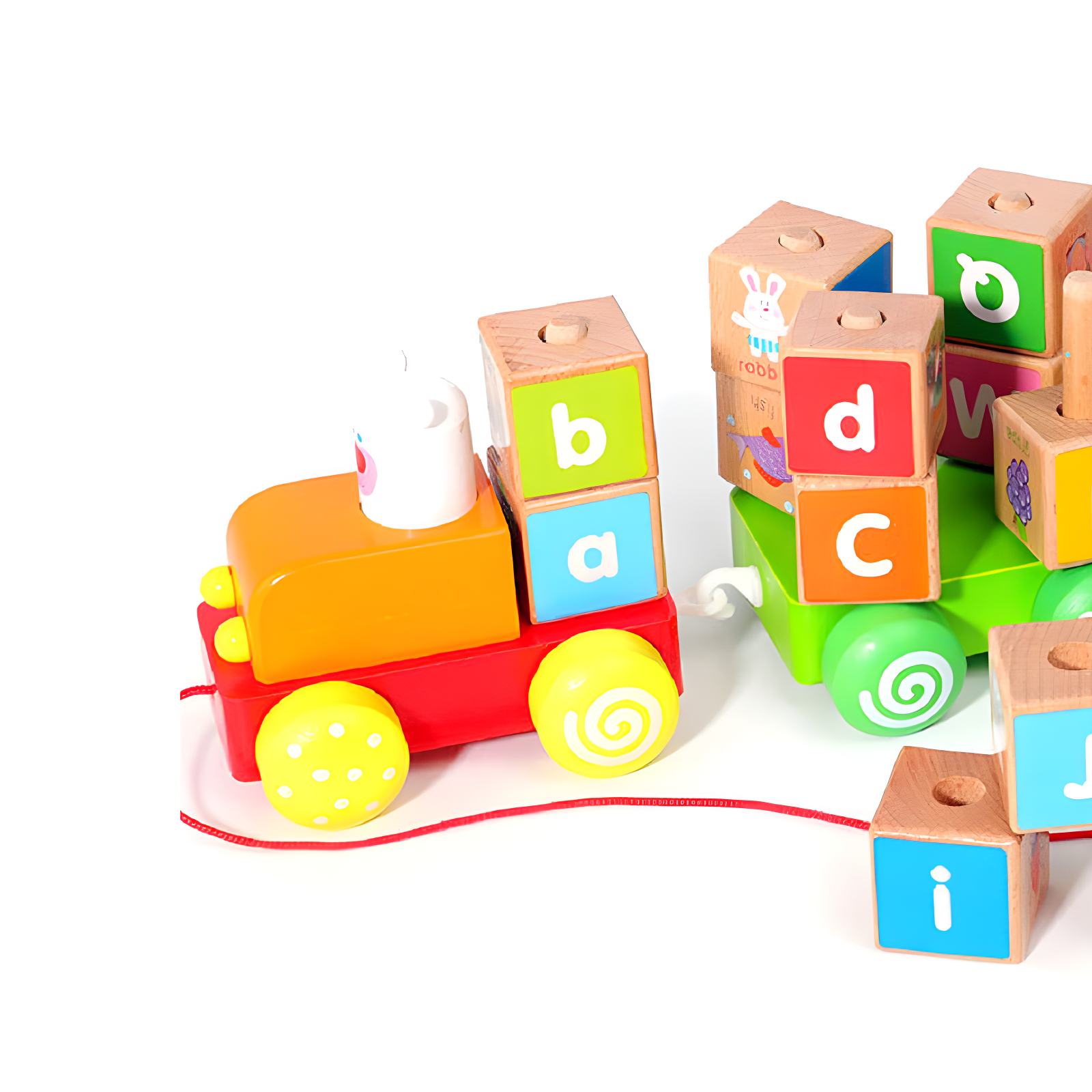 RLS Wooden colourful pull along alphabet block train Toy car for Boys ...