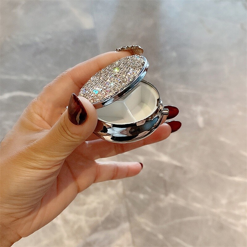Rhinestone Pill Box 2 Pieces Bling Pill Case Pill Container Rhinestone