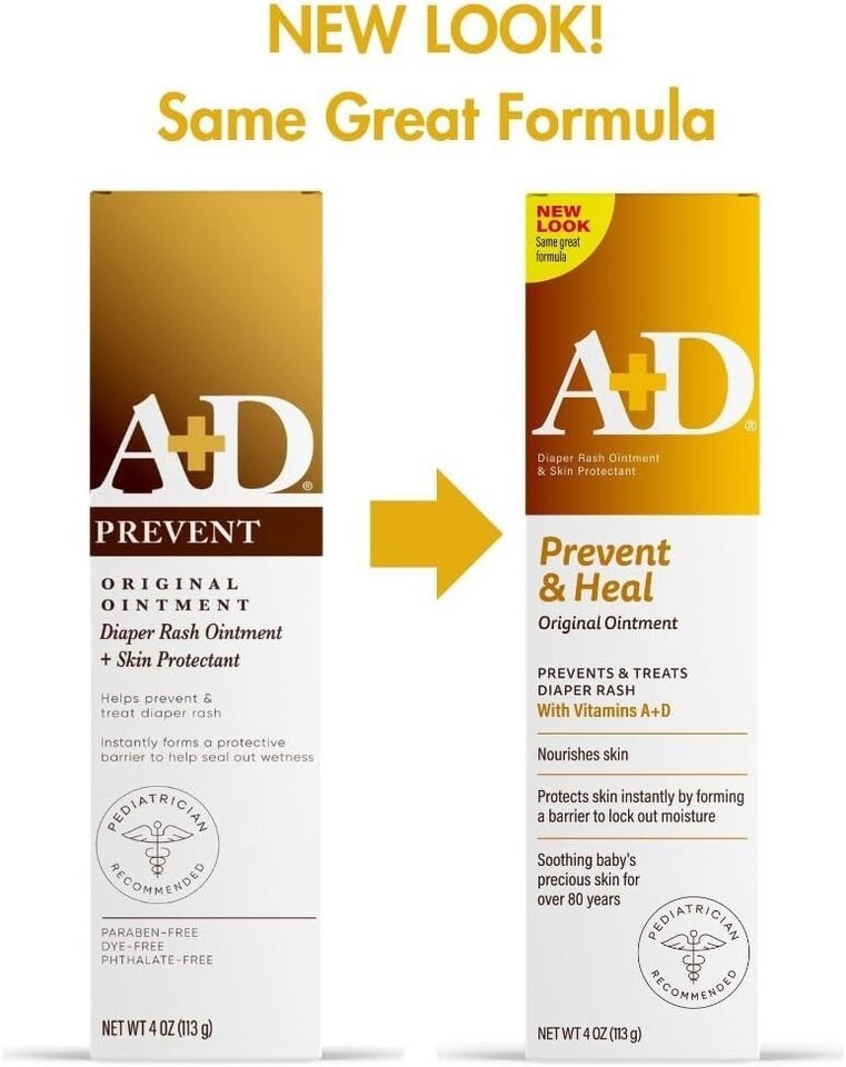 A+D Prevent & Heal Diaper Rash Ointment w/ Vit A&D, Original 4 Oz ...