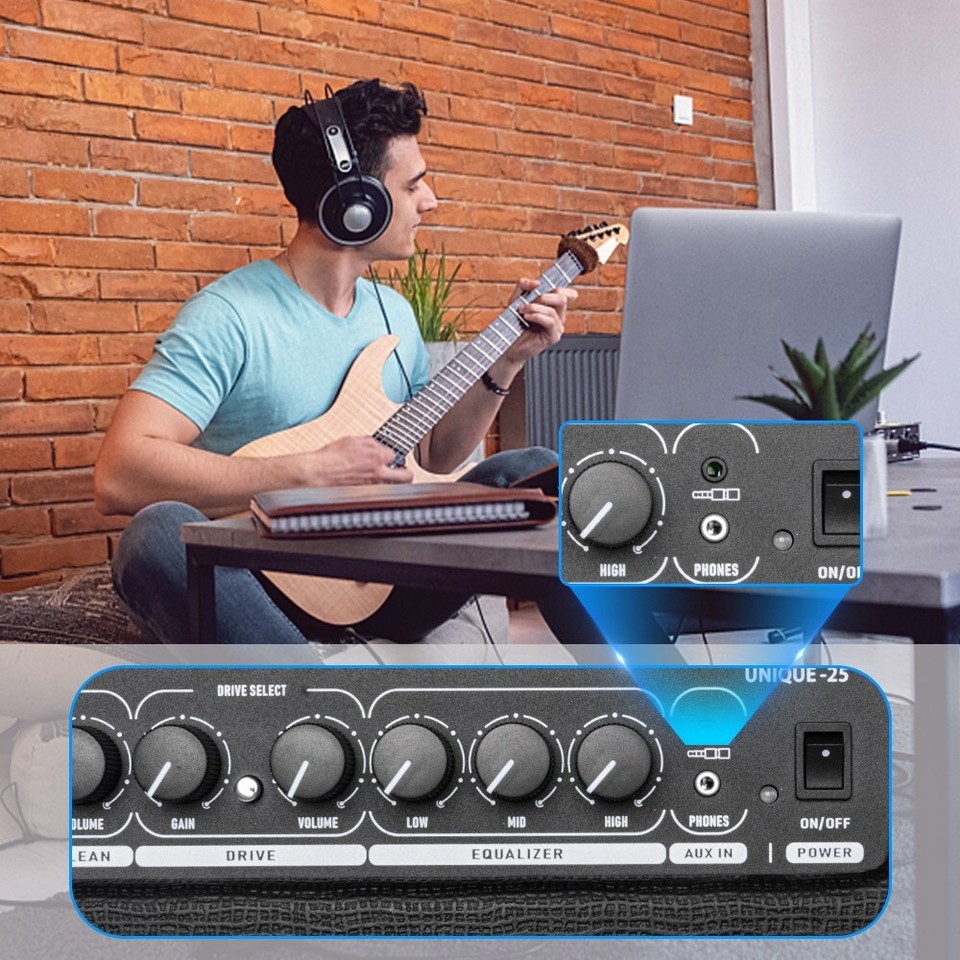 COOLMUSIC Electric Guitar Amp 25W Amplifier Practice Home Amplifier ...