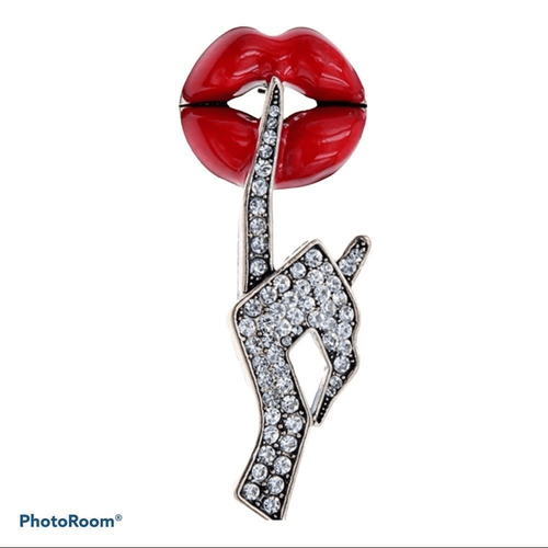 RED LIPS BROOCH SHHH! | eBay