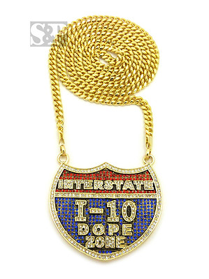 HIP HOP ICED BUST DOWN I-10 DOPE ZONE PENDANT & 36" CUBAN LINK CHAIN ...