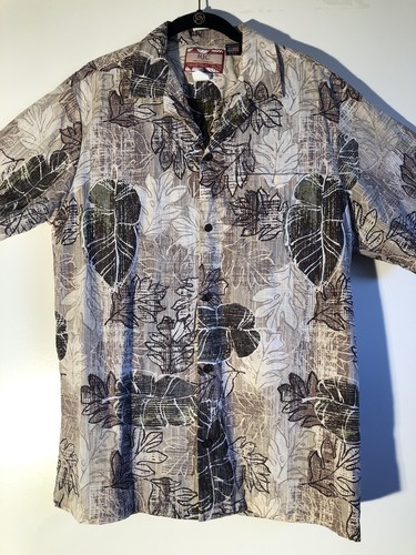 Authentic RJC Hawaiian Shirt Great Neutral Colored Plant Pattern Mens ...