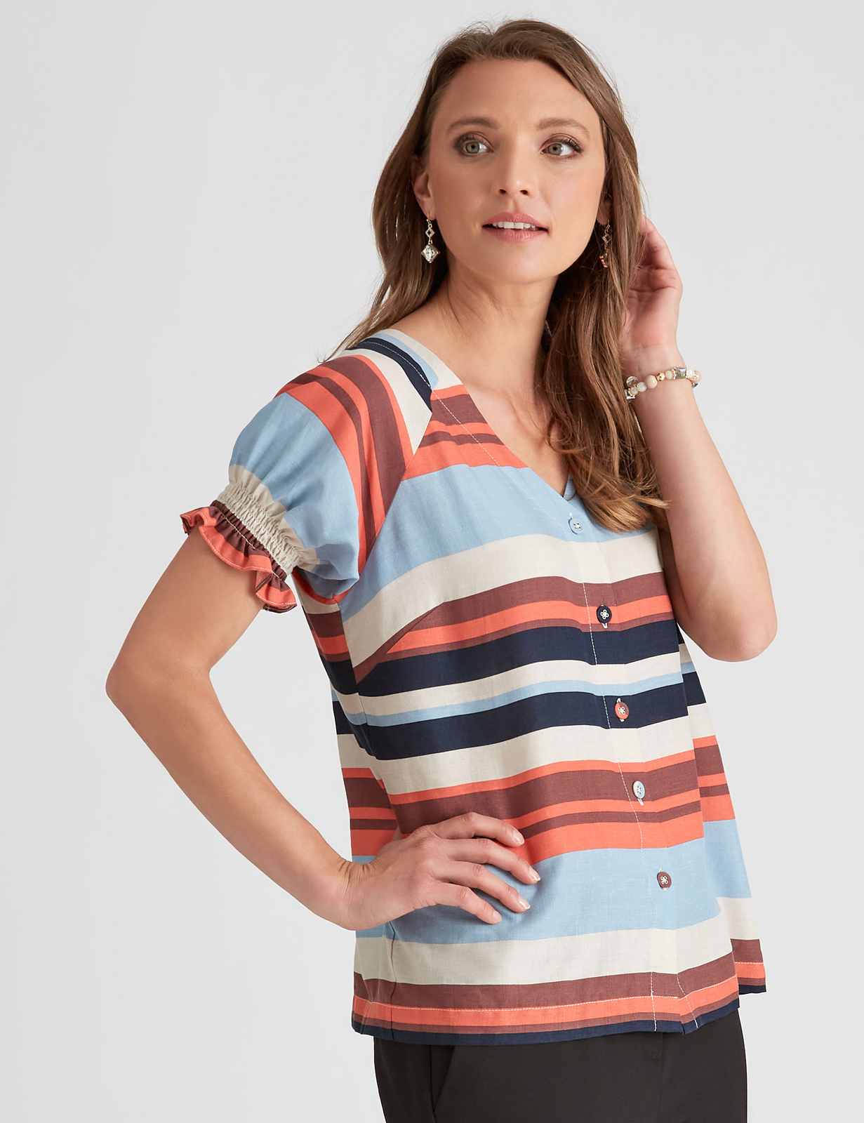 Liz Jordan - Womens Summer Tops - Blue Blouse / Shirt - Linen - Striped ...