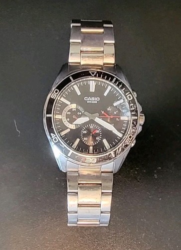 Casio Watch Mens Black Face & Metal Band Model 5374 MTD-320. Has Damage ...