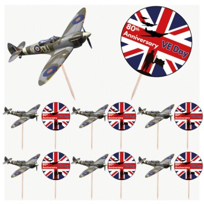 VE DAY Party Food Cupcakes Picks Decorations Toppers Spitfire Union ...