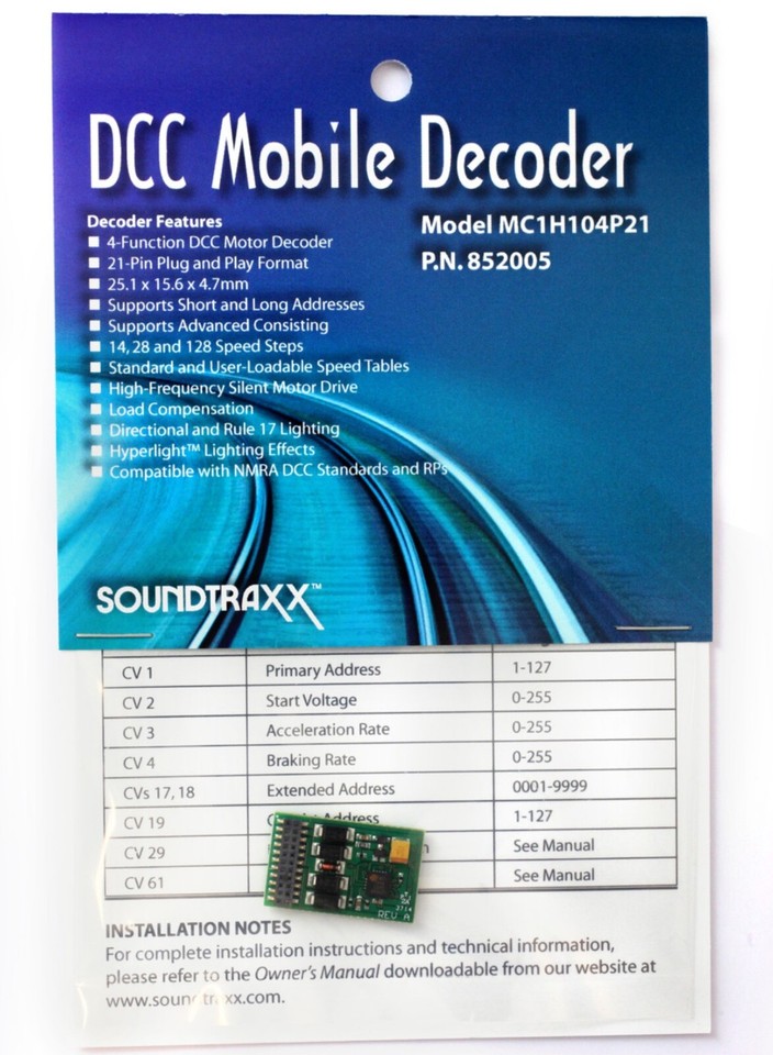 Soundtraxx MC1H104P21 DCC Motor Decoder 21-Pin 4 Functions NEW 2024 ~ 852005 | eBay