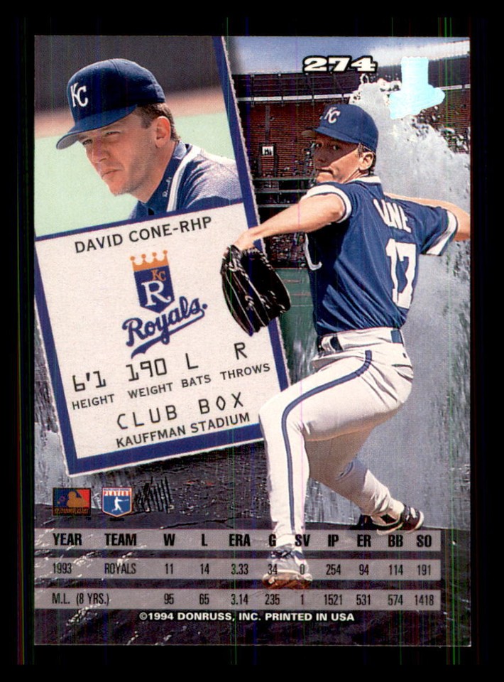 1994 BASEBALL 1994 Leaf David Cone Kansas City Royals #274 1 | eBay