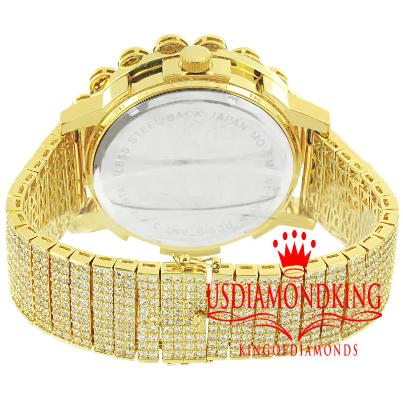 Roman Dail Real Diamond Solid Steel 2 Row Bezel Gold Tone Custom Band ...