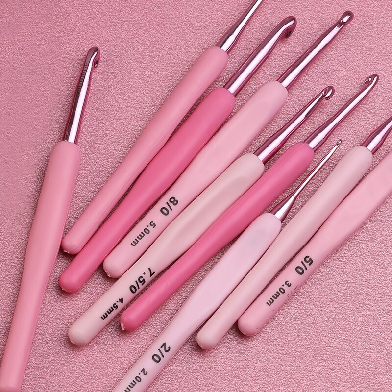 Crochet Hooks Set Pink Color Soft Handle Knitting Hook Needles For ...
