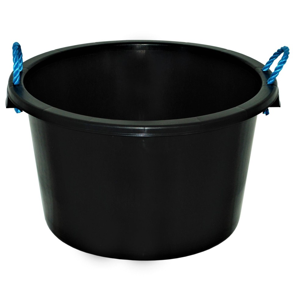 45L Black Muck Bucket with Rope Handle Plastic Water Storage Plaster ...