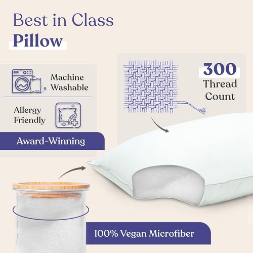 Zen Down Alternative Standard Size Pillow with Soft Microfiber Fill ...