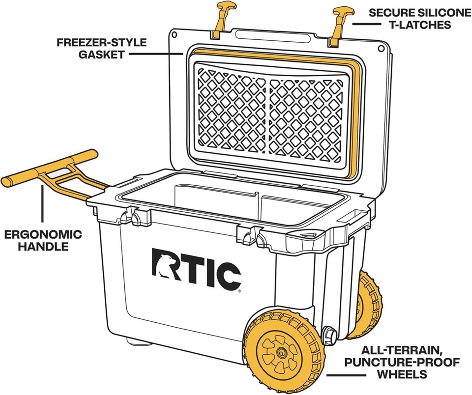 RTIC 52 Quart Light Wheeled Hard Cooler Insulated Ice Chest Box ...