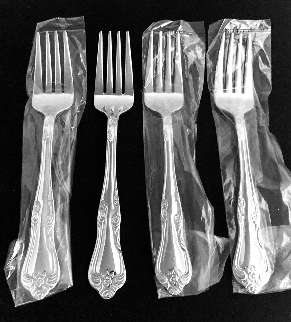 New ONEIDA Stainless AZALEA Set Of 4 SALAD FORKS 6 5/8" Glossy Flatware ...