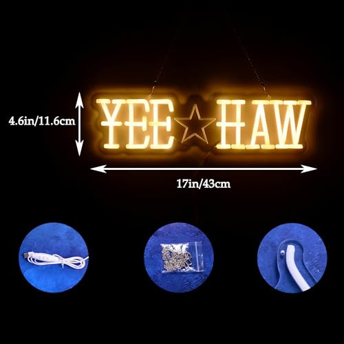 YEE HAW Star Neon Sign Warm White Cowgirl LED light Acrylic Gift for ...