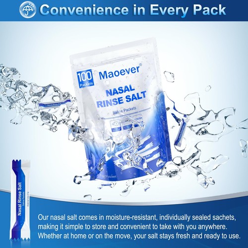 100 Saline Packets, Neti Pot Salt Packets, Individually Wrapped Saline ...