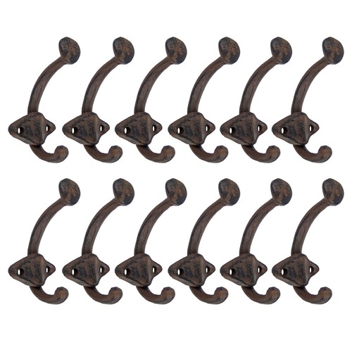 12 Cast Iron Double Wall Hooks Rustic Coat Hanger Key Holder Towel Purse 3 1/2" | eBay