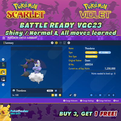 THUNDURUS ⚡ POKEMON SCARLET VIOLET ⚡ SHINY/NORMAL ⚡ 6IV BATTLE READY ...
