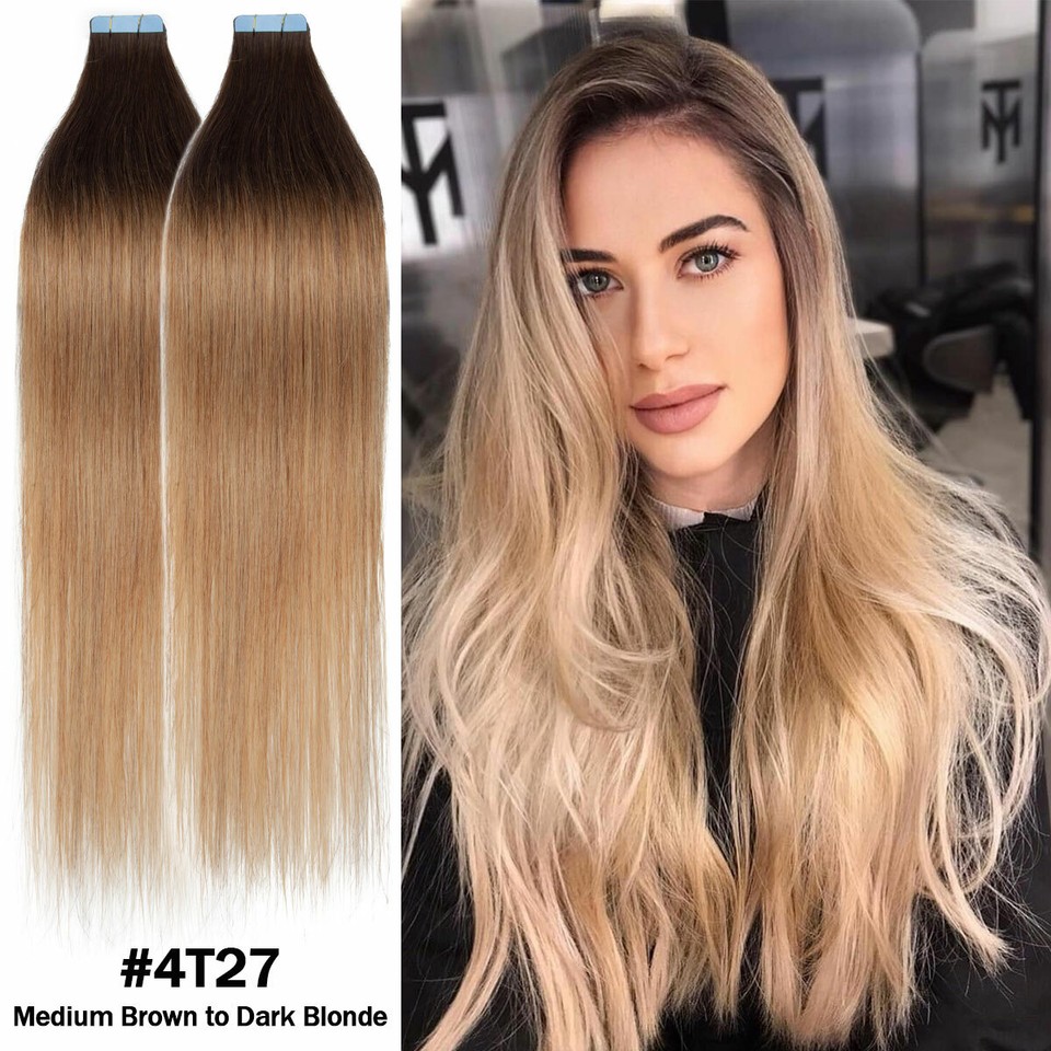 CLEARANCE Tape In 100% Real Remy Human Hair Extensions Skin Weft Full ...