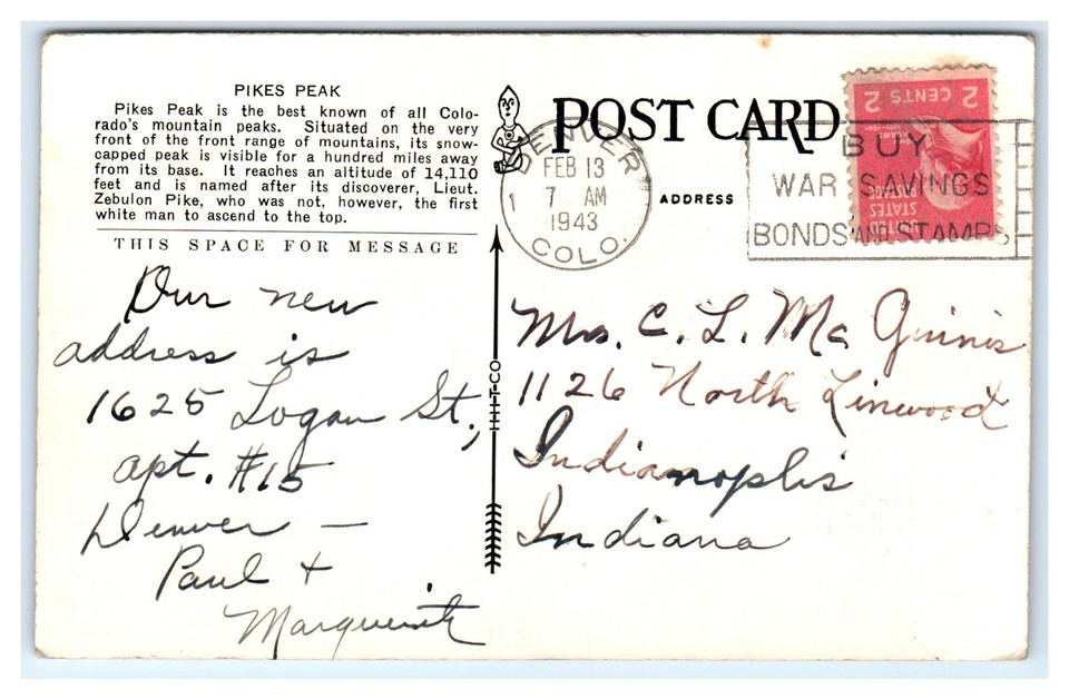 1943 Pikes Peak, CO Postcard- ABOVE THE CLOUDS FROM SUMMIT OF PIKES ...