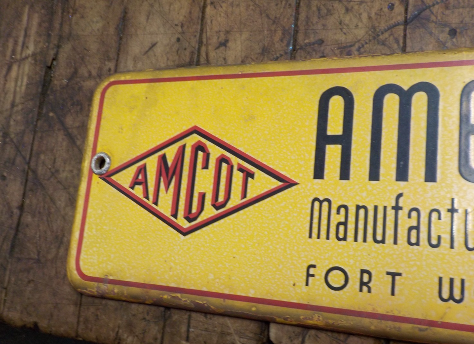 Porcelain Metal Sign 12 .5" x 5" American Manufacturing Co. Texas AMCOT ...