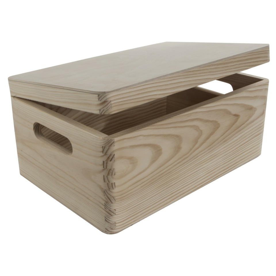 Wooden Storage Box with Lid and Handles / Pinewood Chest Trunk ...