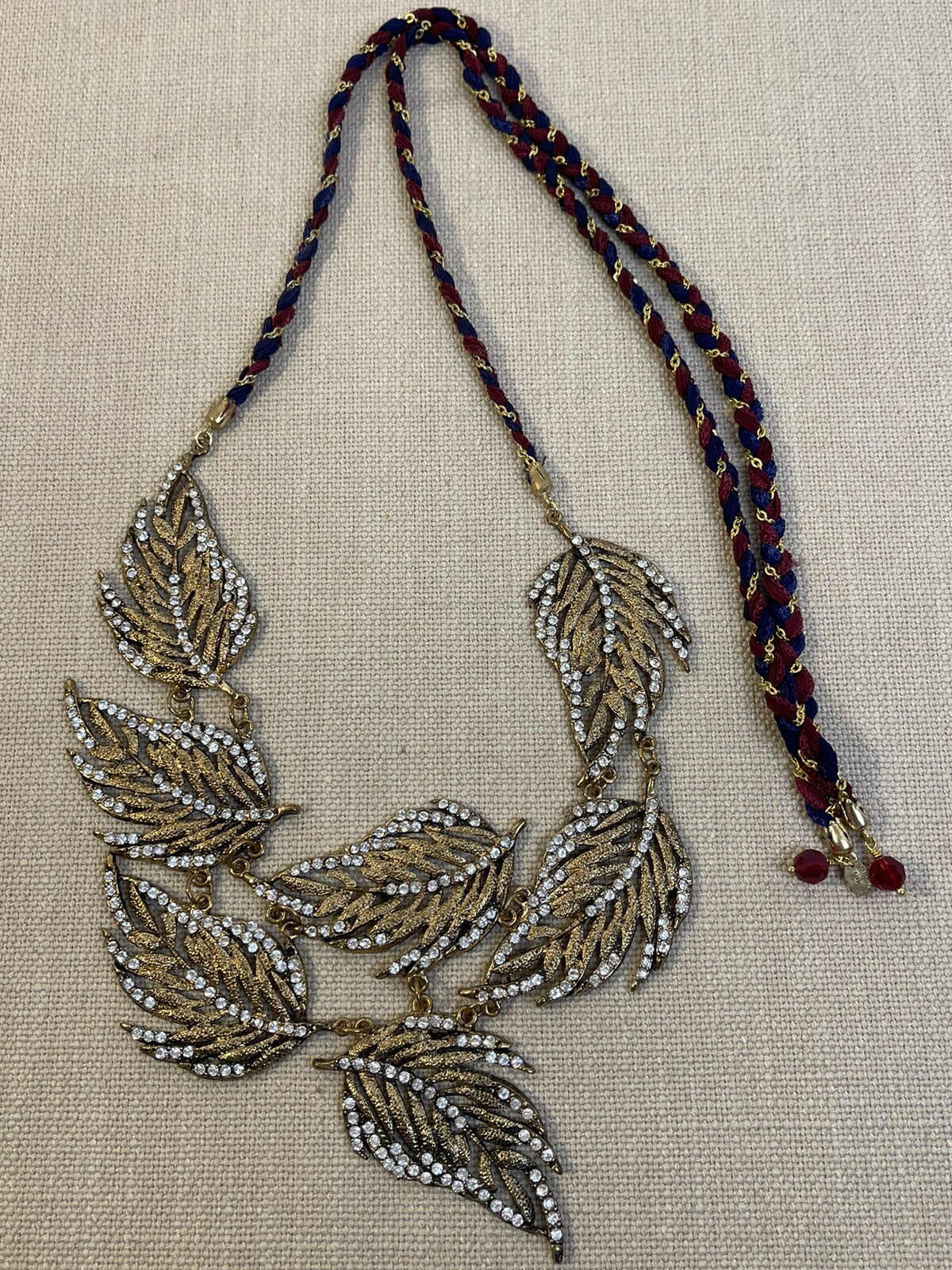 Vintage MICHELLE ROY Rhinestone Leaves Statement Nec… - Gem
