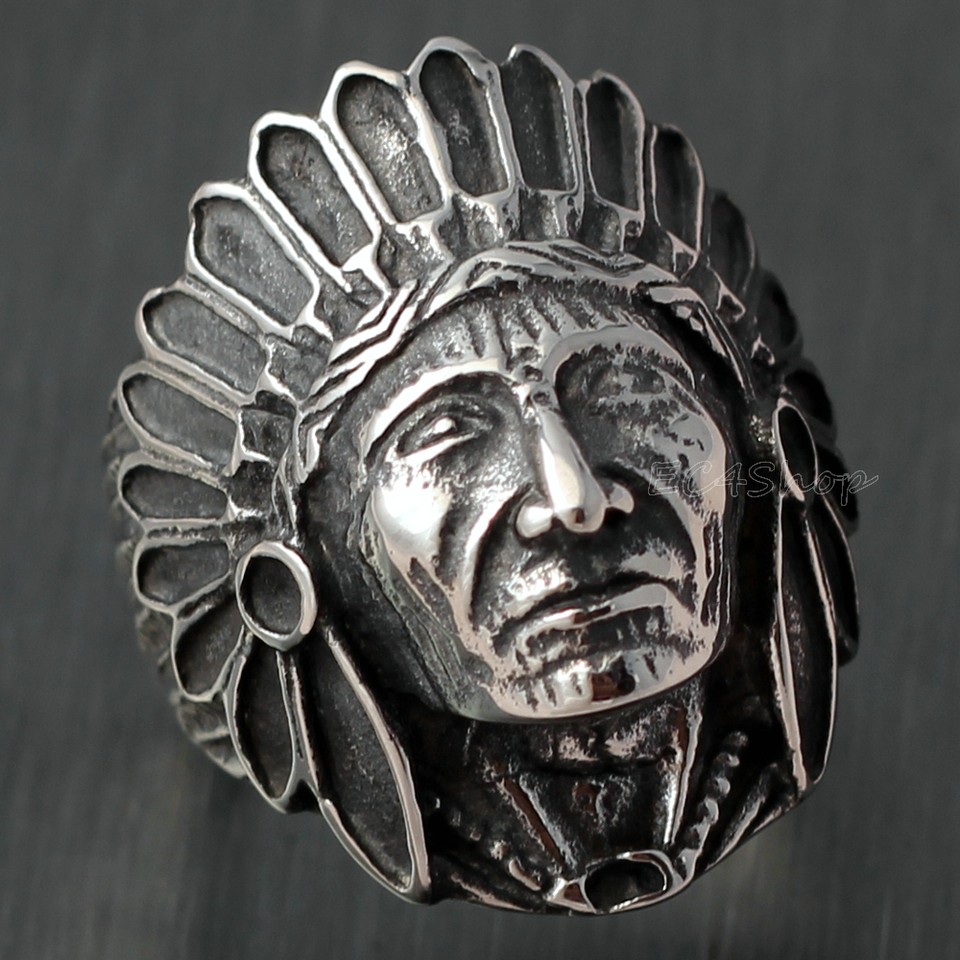 Retro Antique Men's Large Apache Indian Chief Head Stainless Steel ...