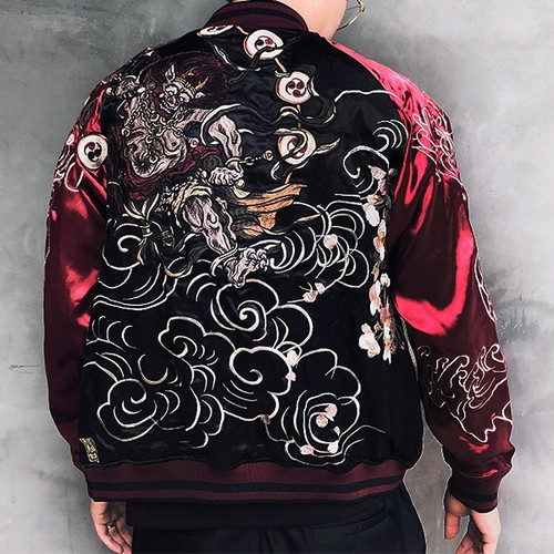 Mens Reversible Sukajan Souvenir Jacket Japanese Pattern Embroidery ...