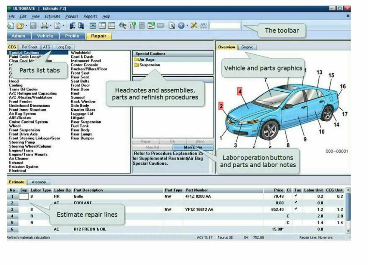 3in1) Auto Collision Estimate 7-2023+V-Frame Dimnsns 2008-2020+TruckEst ...