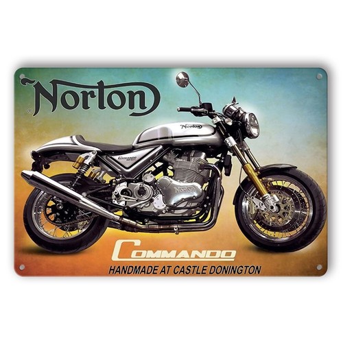 3X NORTON COMMANDO HANDMADE AT CASTLE DONINGTON Rustic Look Tin Sign ...