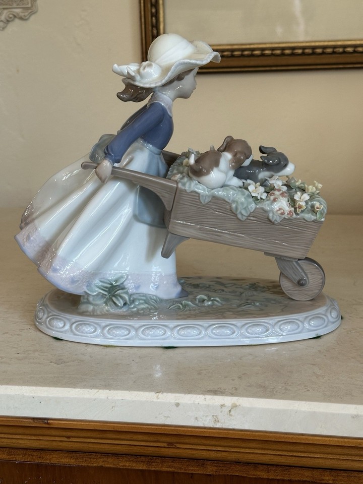 Large Lladro "A Barrow of Fun". #5460 Girl With Wheelbarrow Flowers ...