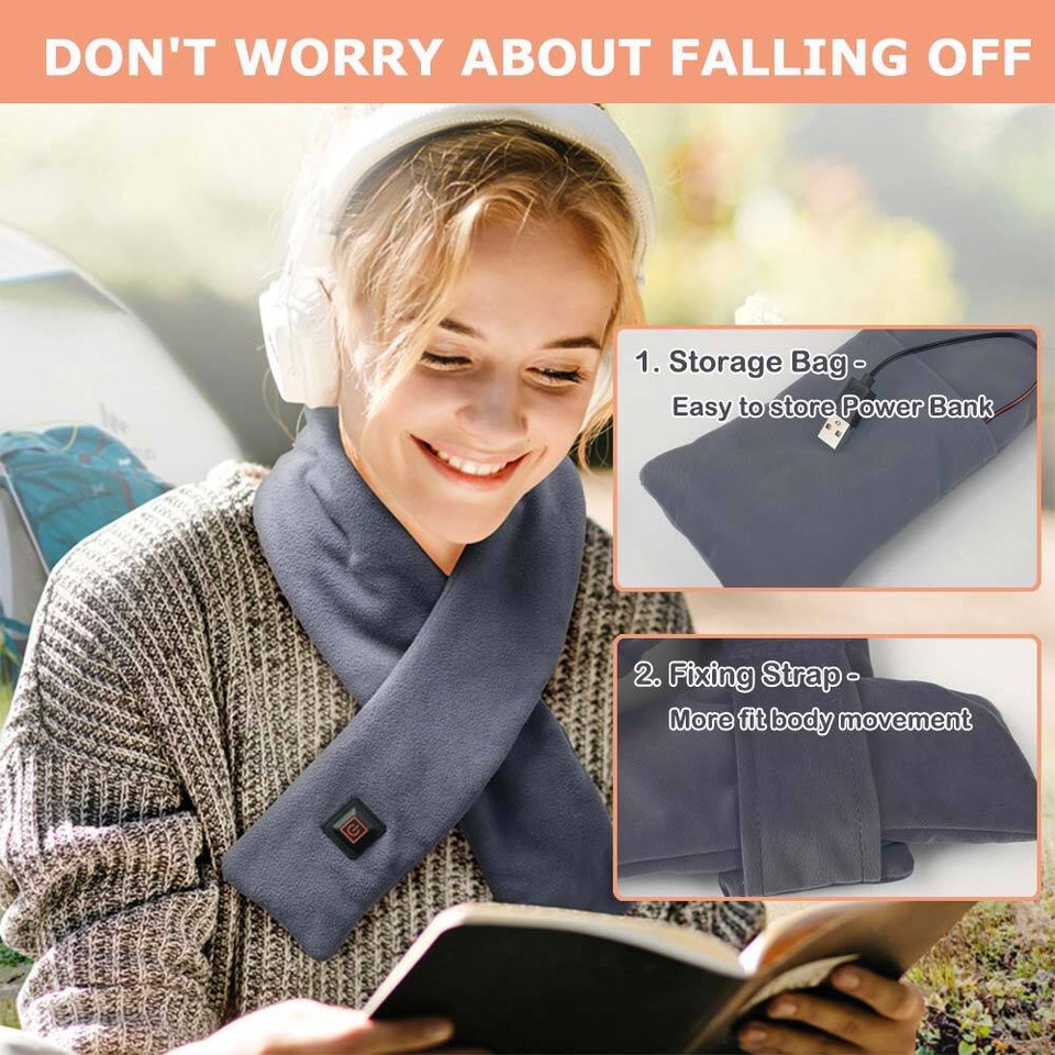 USB Heated Scarf Portable Electric Neck Heating Pad Wrap Therapy Pain ...