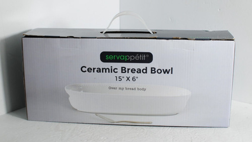 Servappetit Large Oval White Ceramic Bread Bowl 15"x6” with Butter ...