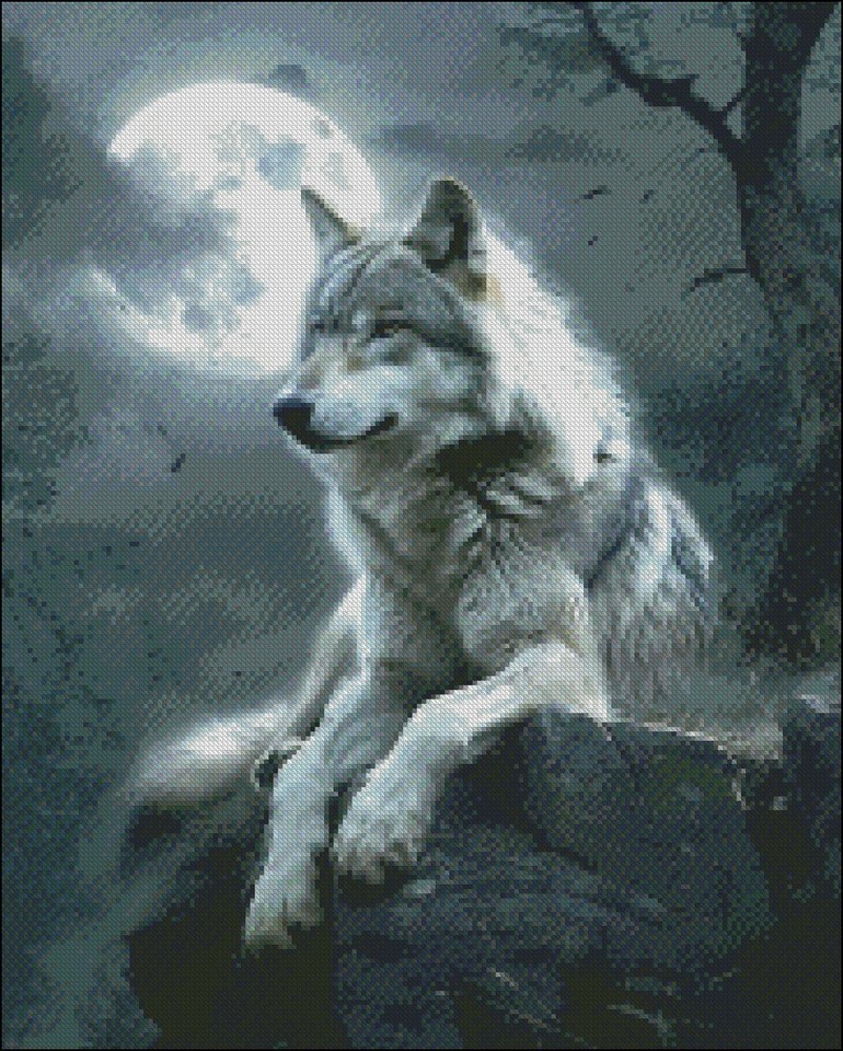 Night Wolf 4 - Counted Cross Stitch Patterns - Color & BW Symbols ...