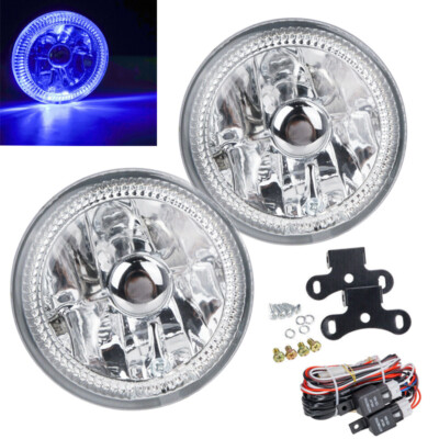 2PCS Universal 4" Inch Round Clear Chrome Housing Blue Fog Lights ...
