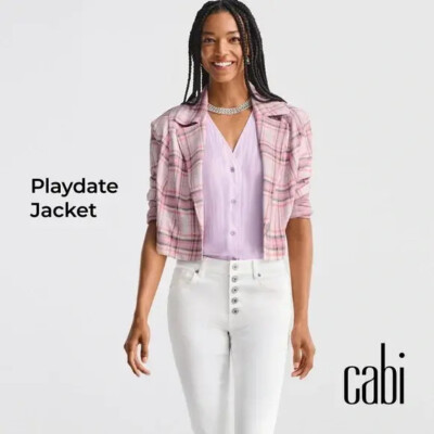 Cabi Spring 2023 Pink Plaid Playdate Crop Jacket Blazer- Medium | eBay