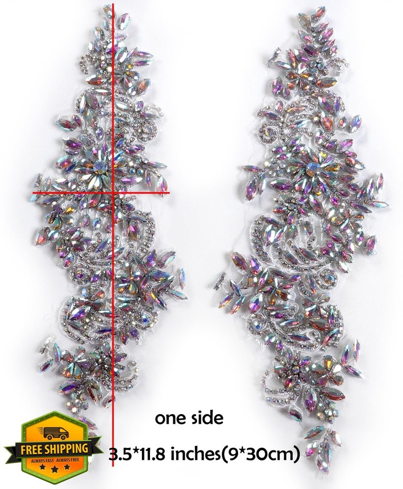 AB Multicolor Rhinestone Applique Patch, Prom Dress Belt Crafts Sewing ...