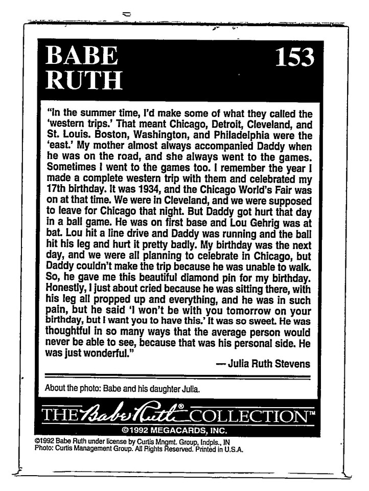 1992 Megacards Babe Ruth #153 Being Remembered by Daughter Julia ...