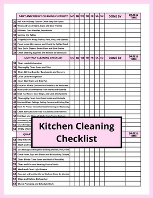 Kitchen Cleaning Checklist: Kitchen Cleaning Log Book for Food ...