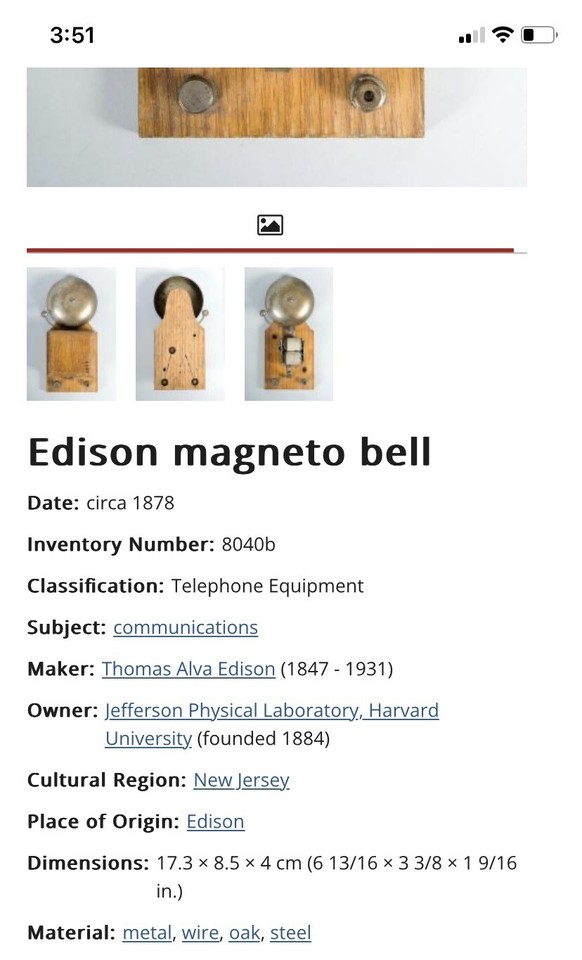 Antique Edison Magneto Bell Early Telephone Receiver By Thomas Edison ...