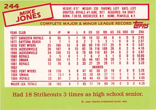 1985 Topps Tiffany #244 Mike Jones p2s-15176 | eBay