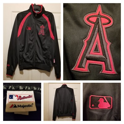 Anaheim Angels Jacket Mens Small Black MLB LA Baseball Satin Track Zip ...