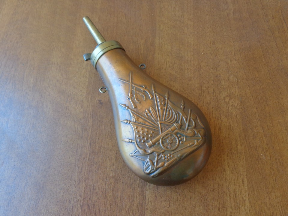 VTG RARE COPPER BRASS GUN POWDER BOTTLE FLASK US CIVIL WAR CANNON ...