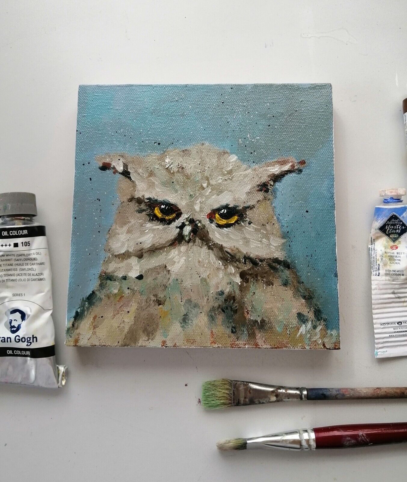 Owl Bird 0il Painting Original Art Oil on canvas Still Life Fine Art | eBay