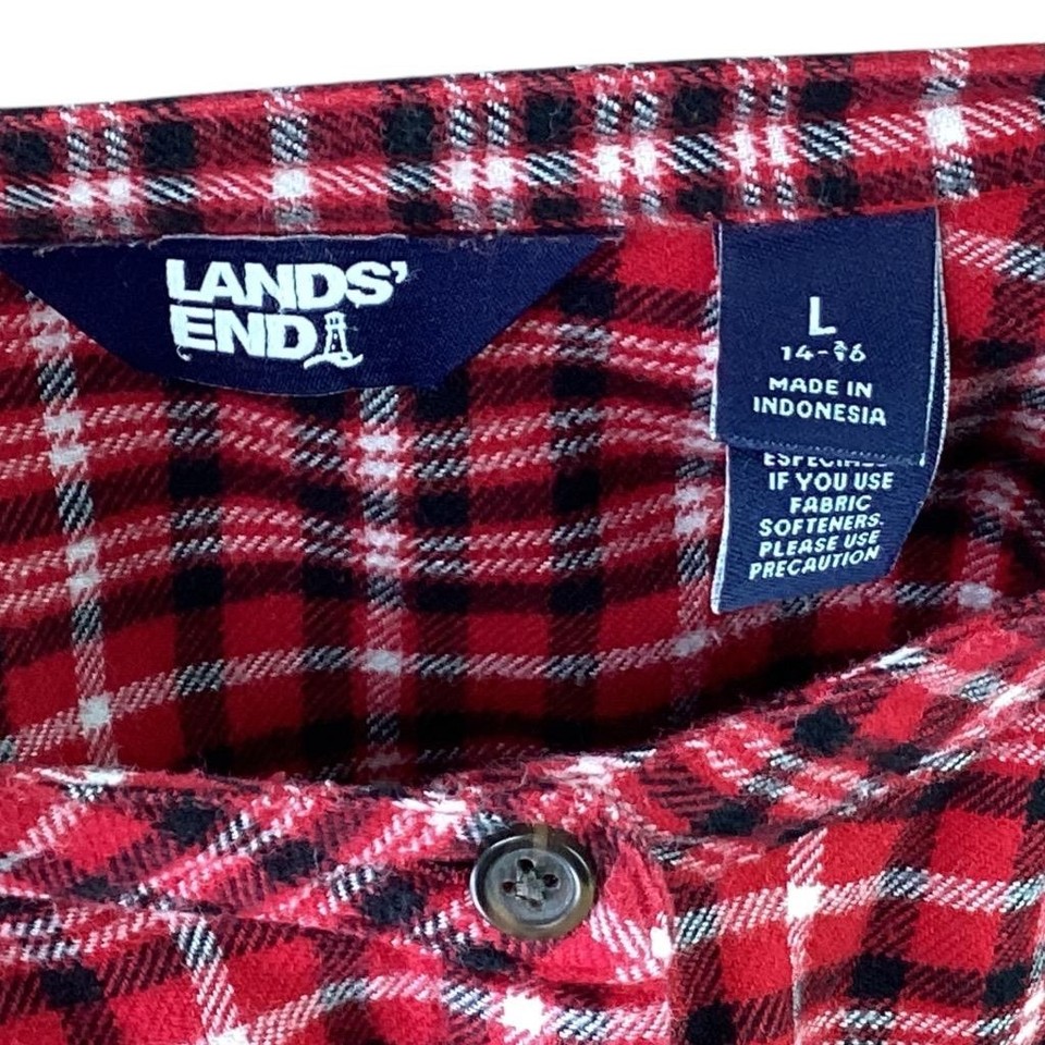 Lands End Tunic Top Womens L 14 16 Red Plaid Flannel A Line Pockets ...