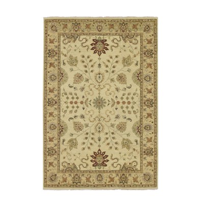 5'5"x8'1" Ivory Agra Ziegler Design Leaf Pattern Hand Knotted Wool Rug ...