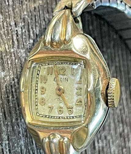 Vintage Elgin Deluxe 17 Jewel 10KT Gold filled Womens Wrist Watch 4 ADJ ...