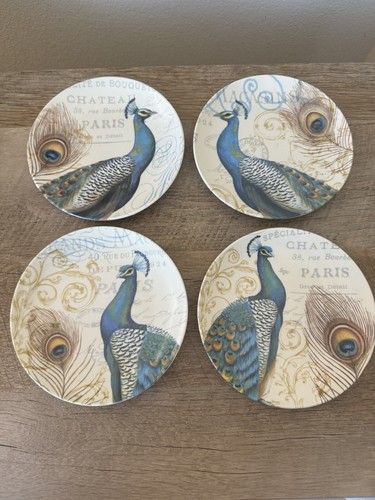 Peacock Appetizer Plates Set Of 4 Prima Design Birds Round 6” Dessert ...