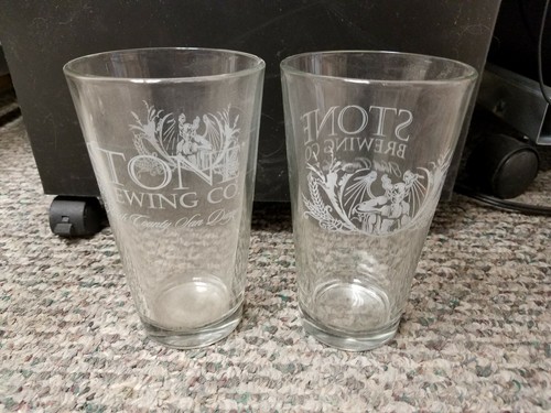 (2) HTF STONE BREWING CO. Etched 16 oz Shaker PINT GLASSES | eBay